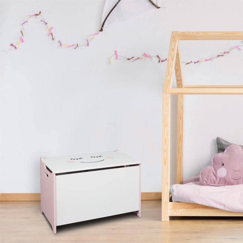 Home Deco Kids Dětská truhla na hračky bílá s úsměvem růžová