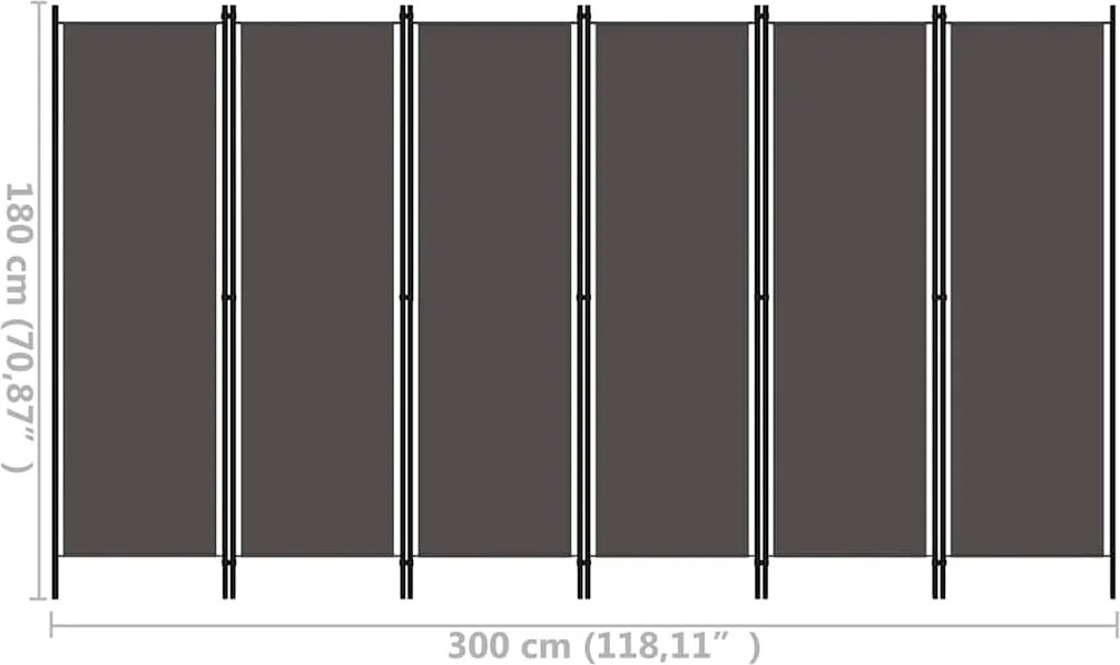 6dílný paraván antracitový 300 x 180 cm 320729
