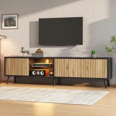 Aosom LED TV lowboard, vhodný pro 75 palců, velký úložný prostor, 175x31x43,5 cm, přírodní barva+černá