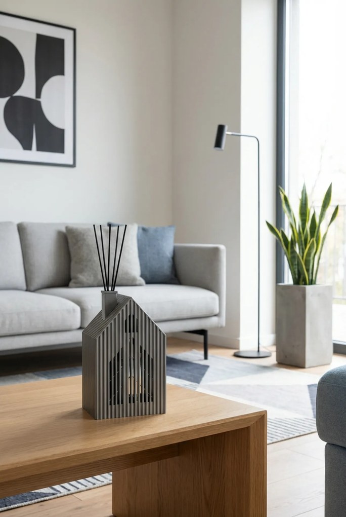 DOMEČEK CASETTA - Aroma difuzér a LED svíčka , šedá-matná