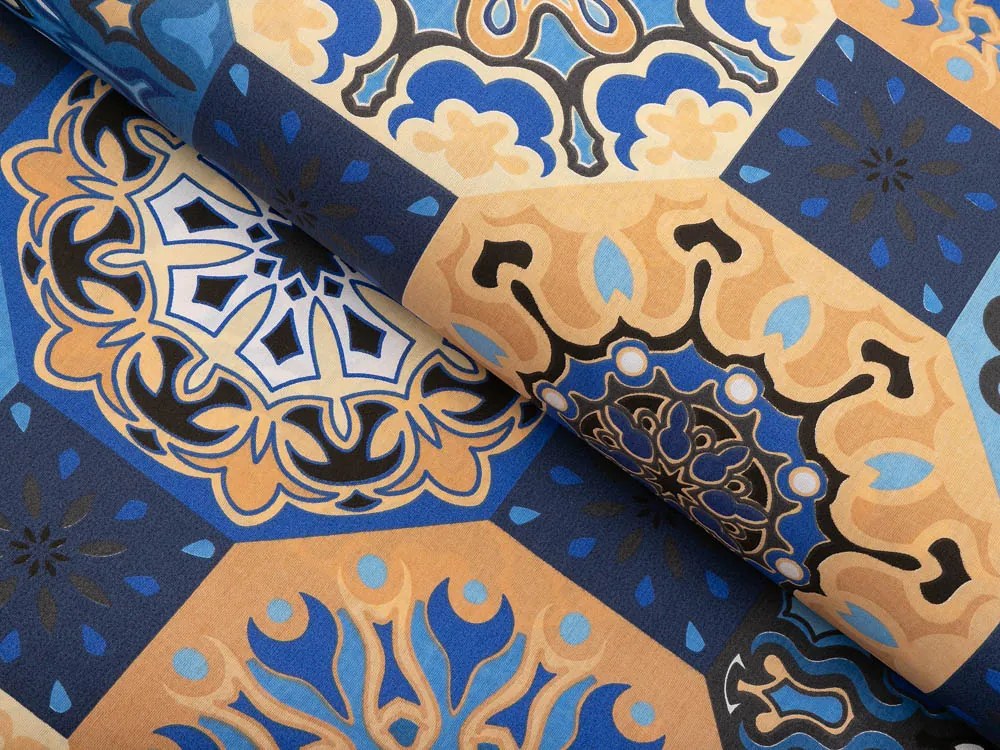 Biante Bavlněný povlak na polštář s lemem Sandra SA-448 Modro-oranžové marocké dlaždice 30 x 50 cm
