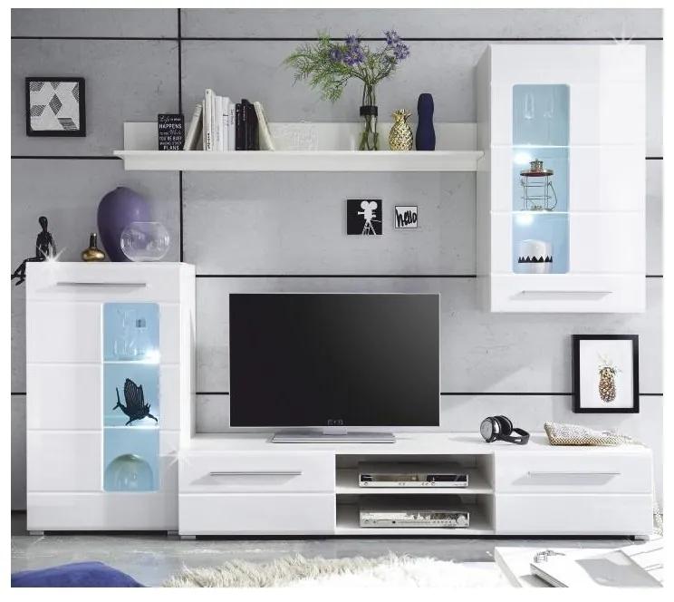 Moderní obývací stěna Henri, vysoký lesk, bílá, 240x190 TEMPO KONDELA