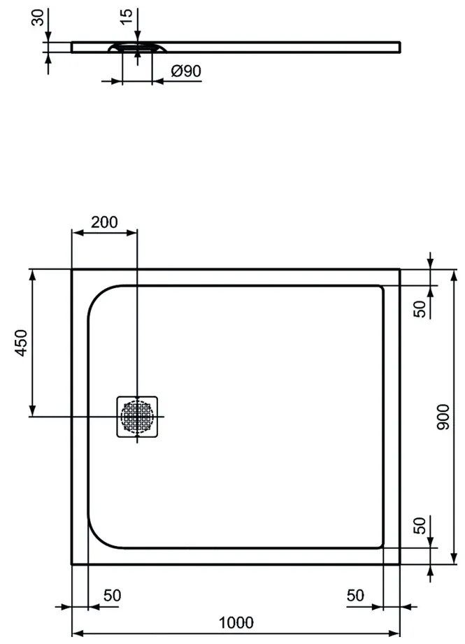 Ideal Standard Ultra Flat S - Sprchová vanička 100 x 90 cm, Černá, K8220FV