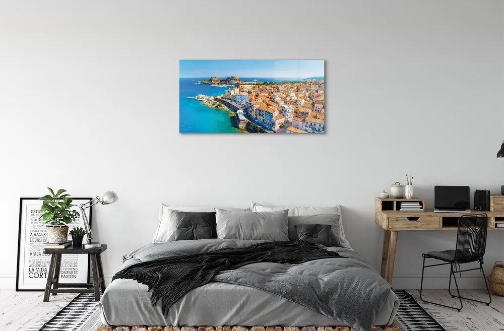 Obraz na skle Řecko Mořské pobřeží město 120x60 cm