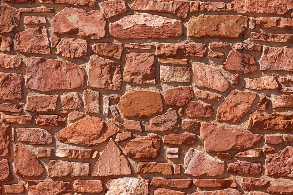 DIMEX | Samolepicí vliesová fototapeta na zeď Terakotová kamenná zeď MA-5-2379 | 375 x 250 cm | červená
