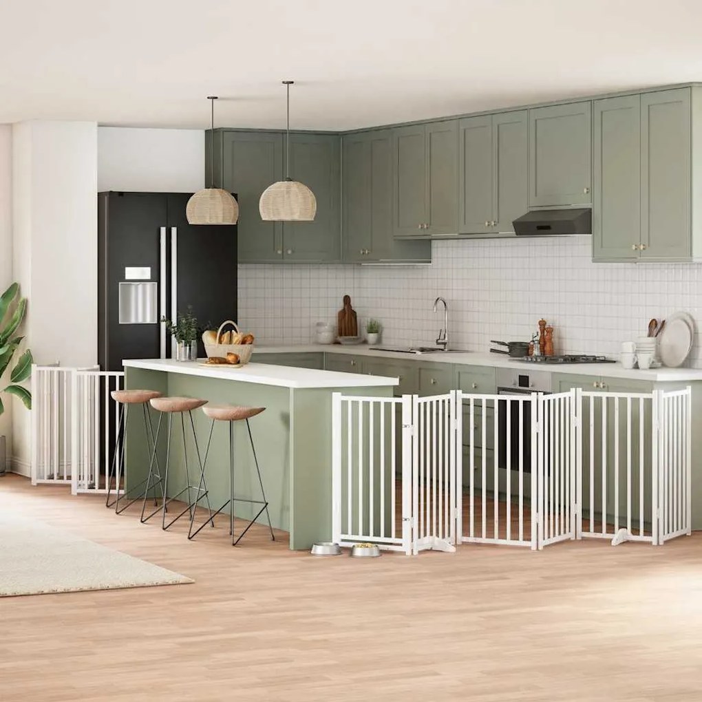 Zábrana pro psy s dvířky skládací 12 panelů bílá 600 cm topol 3155707