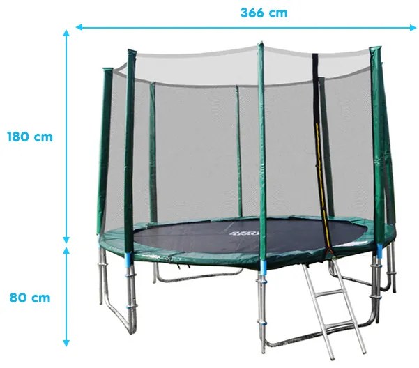 GoodJump 4UPVC zelená trampolína 366 cm s ochrannou sítí + žebřík + krycí plachta