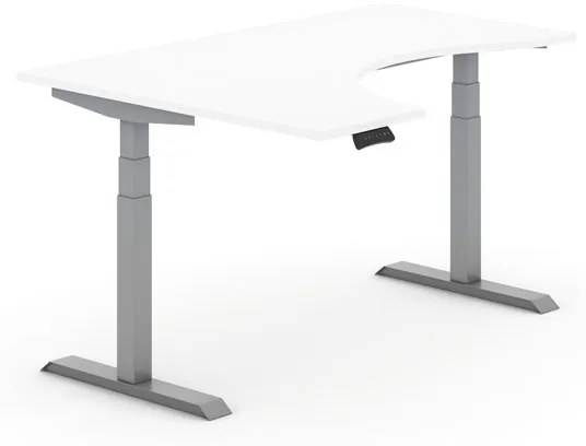 Výškově nastavitelný stůl PRIMO ADAPT, elektrický, 1600x1200x625-1275 mm, ergonomický levý, bílá, šedá podnož
