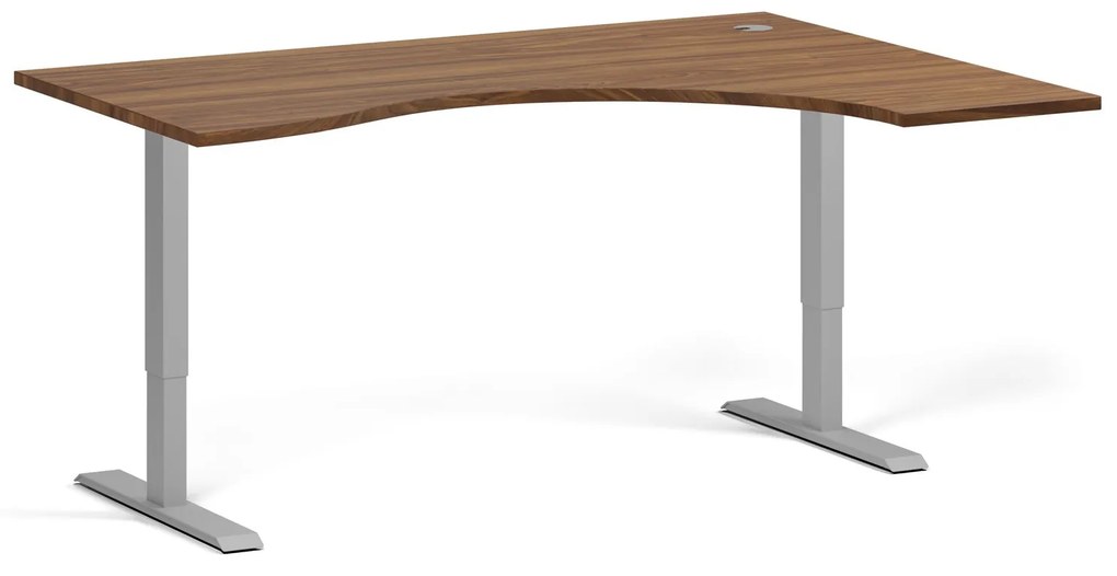Ergonomický výškově nastavitelný stůl, 160x120 cm, 1 motor, L/P, šedá podnož, ořech