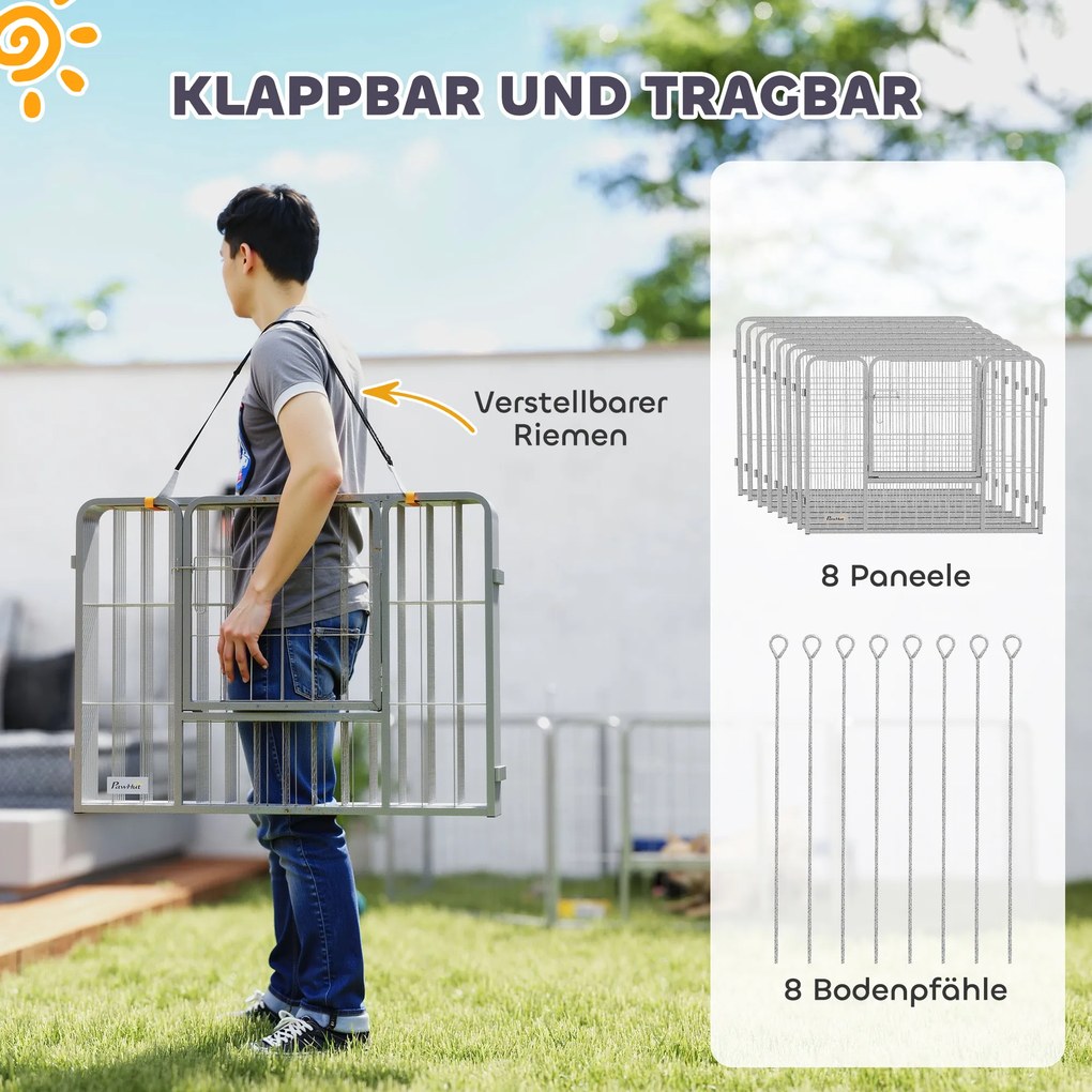 PawHut Ohrada pro psy, ohrada pro psy, hřiště pro domácí zvířata, flexibilně přizpůsobitelné, nerezová ocel D06-255V00SR