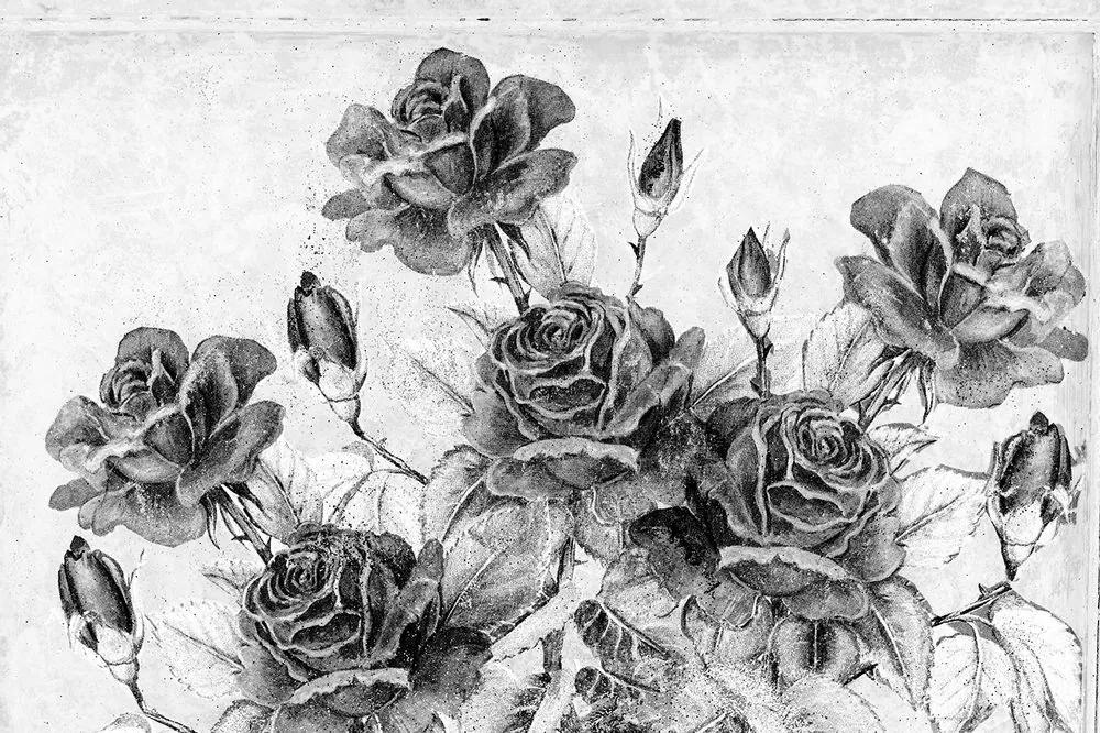 Samolepící tapeta černobílá vintage kytice růží - 150x100 cm