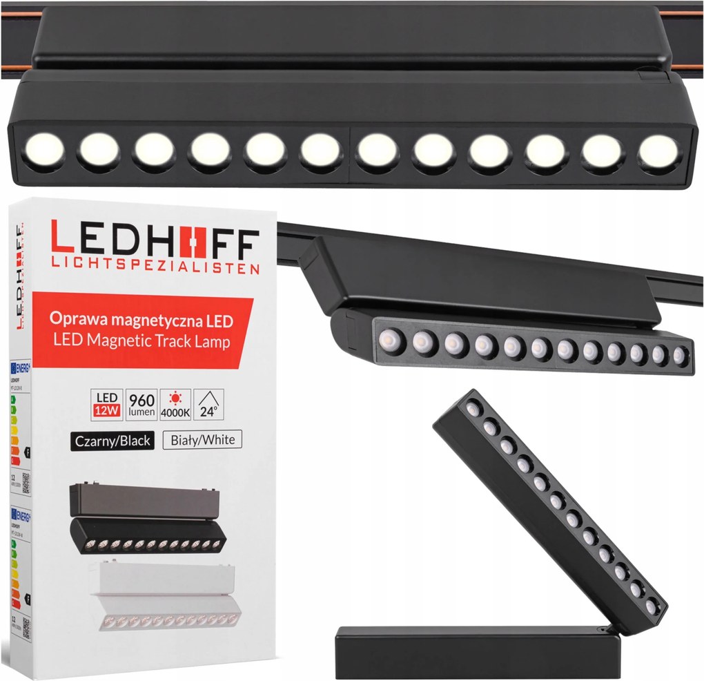 Led reflektorová lampa pro magnetickou lištu 12W Černá 4000K, nastavitelné svítidlo