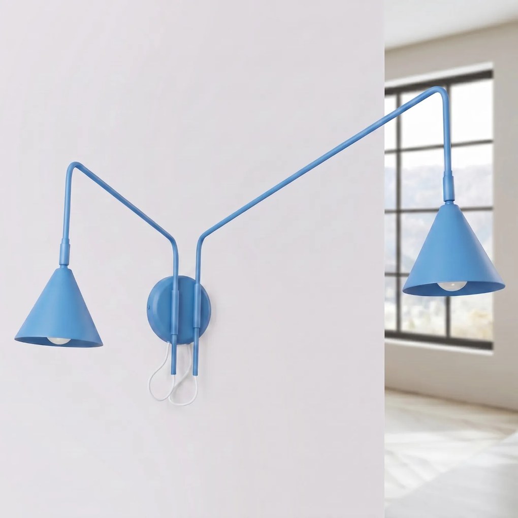 Sollux Lighting Nástěnné svítidlo NOX 2 světle modré s vypínačem