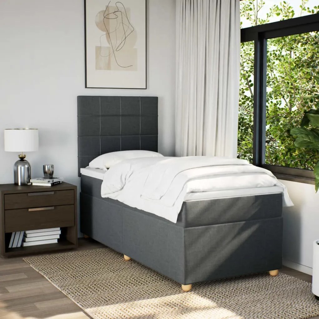 Box spring postel s matrací tmavě šedá 90x200 cm textil 3291164