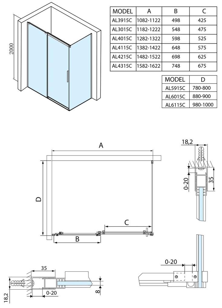 Polysan ALTIS obdélníkový sprchový kout 1100x900 mm, L/P varianta - AL3915CAL6015C