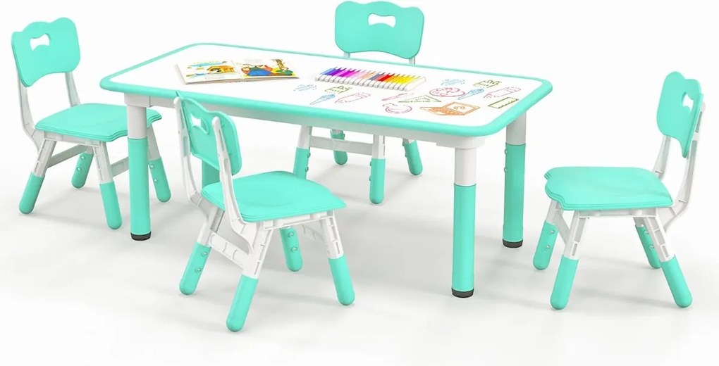 Costway Dětský stůl se 4 židlemi s graffiti deskou, výškově nastavitelná dětská