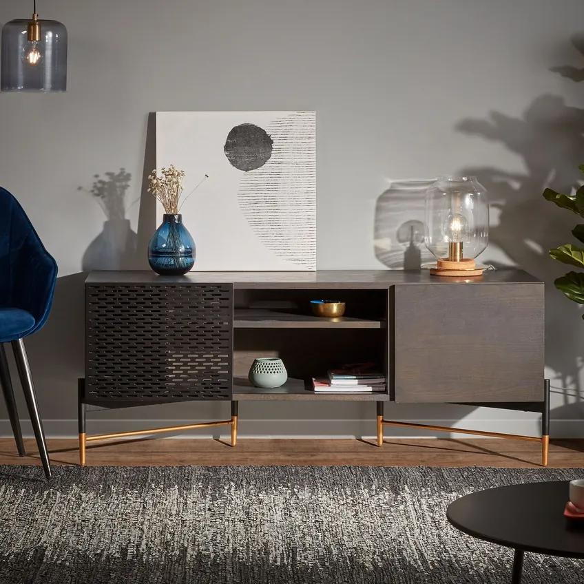 Černý jasanový TV stolek Kave Home Milian 140 x 43 cm