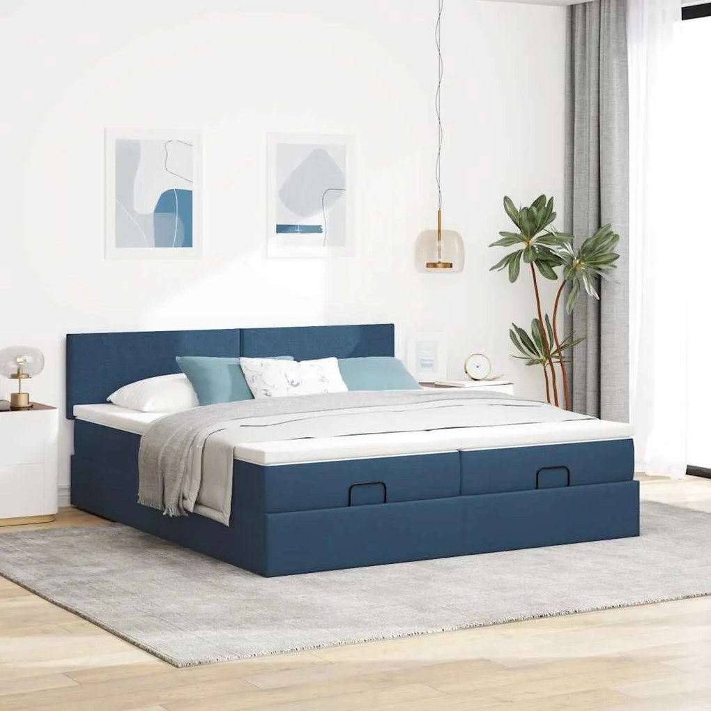 Osmanský rám postele s matracíes modrá 180x200cm textil 3312828