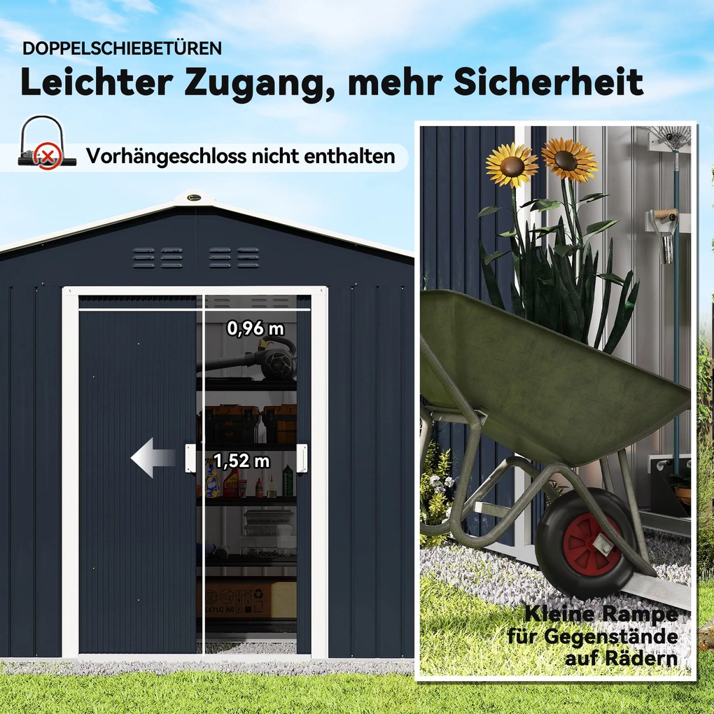 Skl storage shed Outsunny 4,9 m², zahradní kůlna s pultovou střechou, posuvné dveře, základna, 277 x 195 x 192 cm, kůlna na nářadí z pozinkované ocel…