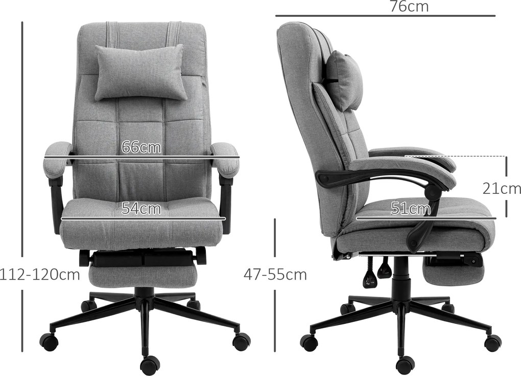Kancelářská židle Vinsetto s polštářem pod hlavu a područkami, výškově nastavitelná otočná židle s podnožkou, lněná, ergonomická, 66 x 70 x 116-124 c…