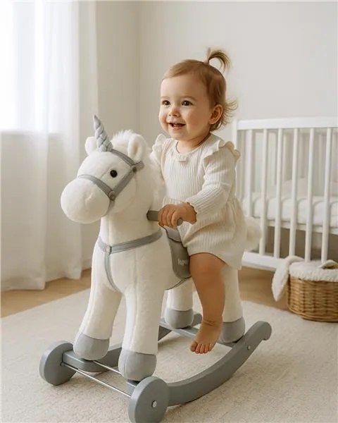 Houpací hračka s melodií a kolečky Unicorn Baby Mix bílá