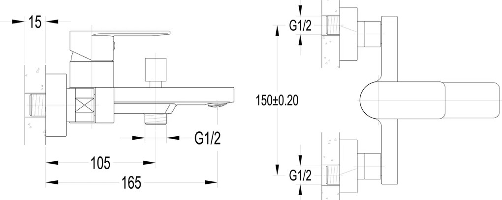 Aqualine Aqualine, DAPHNE nástěnná vanová baterie, chrom, DH101