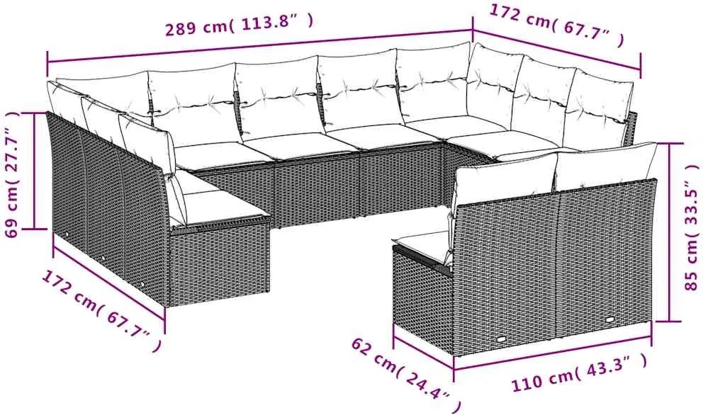 11dílná zahradní sedací souprava s poduškami černá polyratan 3218345