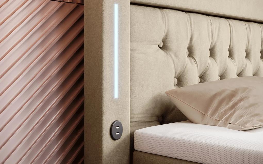 K&M postele Boxspring postel PARADISE bez úložného prostoru s LED a USB Velikost postele: 120 × 200 cm, Výběr matrace: Taštičková zónová matrace - mě…