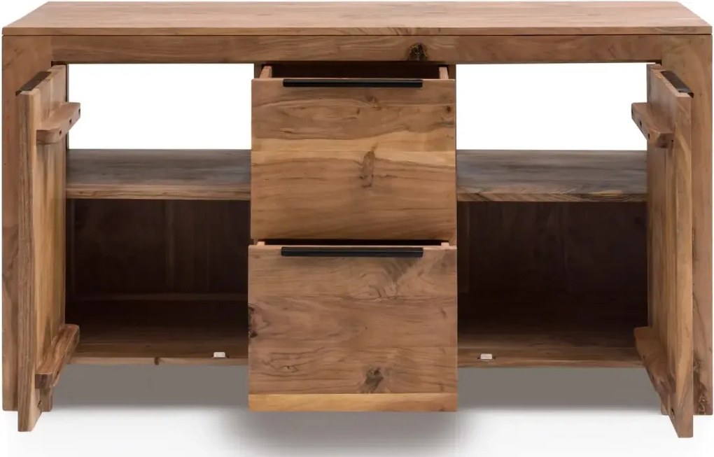 furniture-nabytek.cz - Koupelnový set Osvaro akácie - Černé kovové úchytky