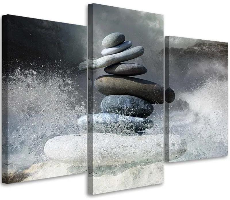 Gario Obraz na plátně Zenové kameny ve vodě - 3 dílný Rozměry: 60 x 40 cm