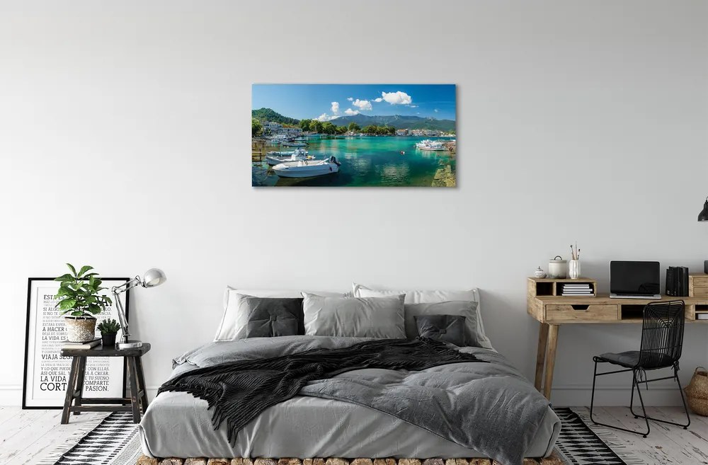 Obrazy na plátně Řecko Marina moře hory 100x50 cm
