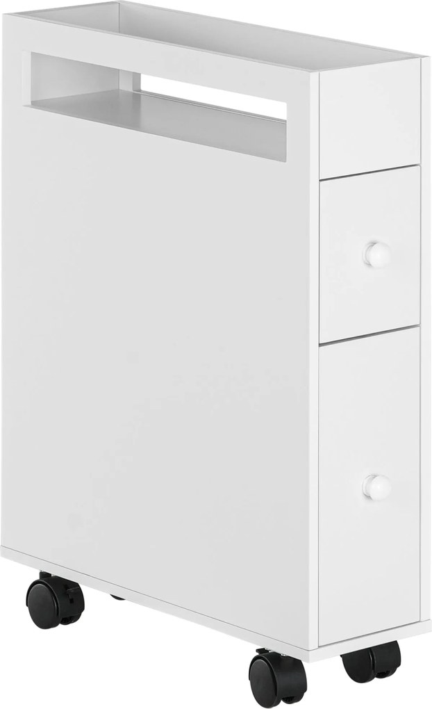 HOMCOM Úzký koupelnový kabinet s zásuvkou na kolečkách, Toaleta, Skříňka do koupelny, pro malé prostory, 16 x 49,5 x 66 cm, Bílá | Aosom