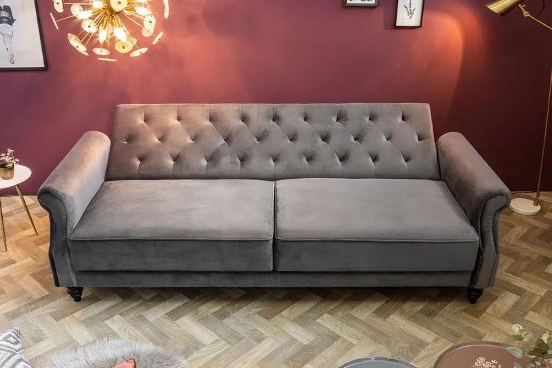 Designová rozkládací sedačka Scarlet Belle II, 220 cm, šedá, samet