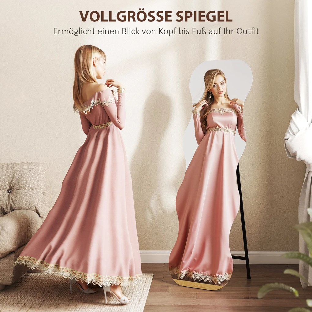 HOMCOM Celozrcadlo bez rámu, dřevěná základna, flexibilně umístitelné, vlnitý tvar, černá