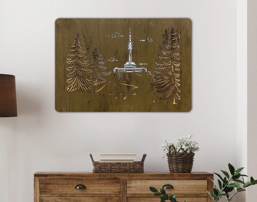 Li-Go "Praděd" světelný obraz s baterií 90x62cm varianta: ovládání na obraze bez dálkového ovladače, provedení: dub světlý