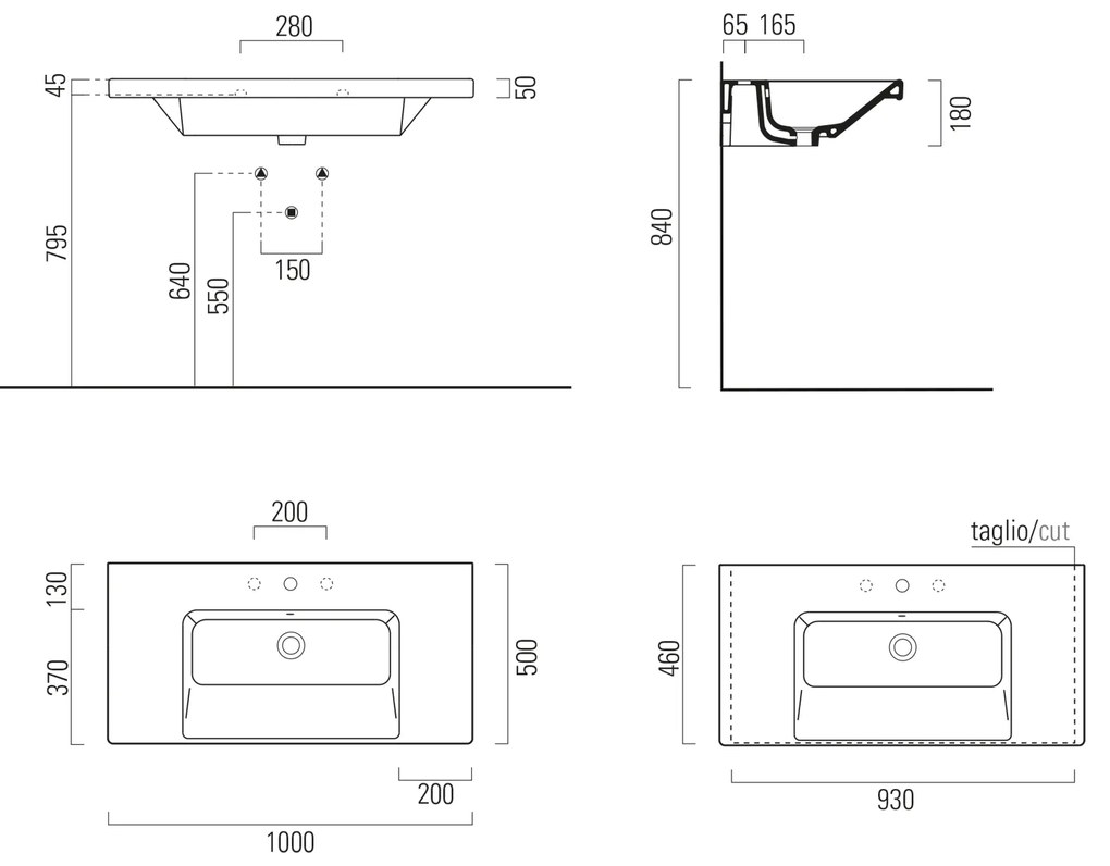 GSI, NORM keramické umyvadlo 100x18x50 cm, bílá ExtraGlaze, 8633111