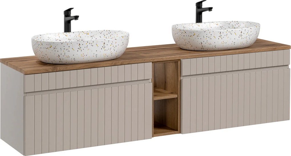 Comad Koupelnová skříňka s deskovými umyvadly set Iconic Cashmere 180 kašmír/dub coast evoke