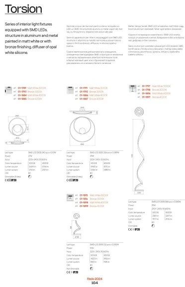 Redo 01-1793 - LED Stmívatelný lustr na lanku TORSION LED/29W/230V bílá