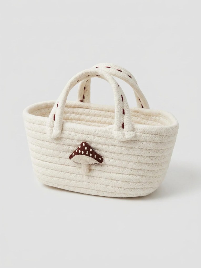 Sinsay - Pletený úložný koš s aplikací houby - bílá