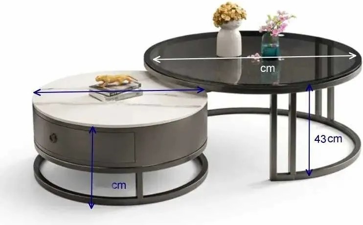 LuxuryForm DESIGN Konferenční stolek AMARO 80 / 60 cm – šedý mramor / sklo (set 2 ks)
