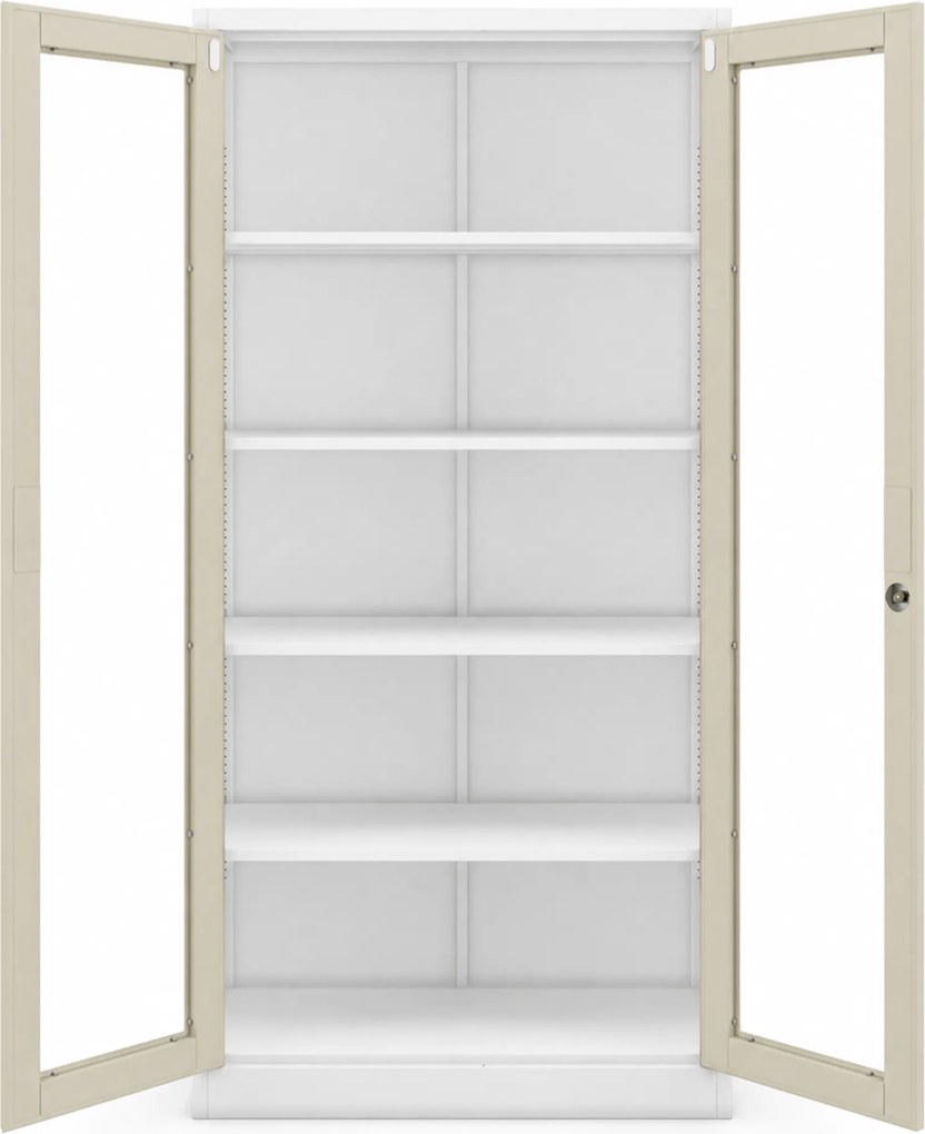 Kovová skříň s vitrínou bílá / dub sonoma: Eco Design AMELIA, 900 x 1850 x 400 mm