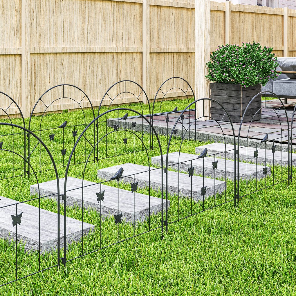 Outsunny Zahradní plot Ocelový plot 300 cm x 70 cm vysoký Dekorativní mřížový plotový set Plotové prvky černé barvy
