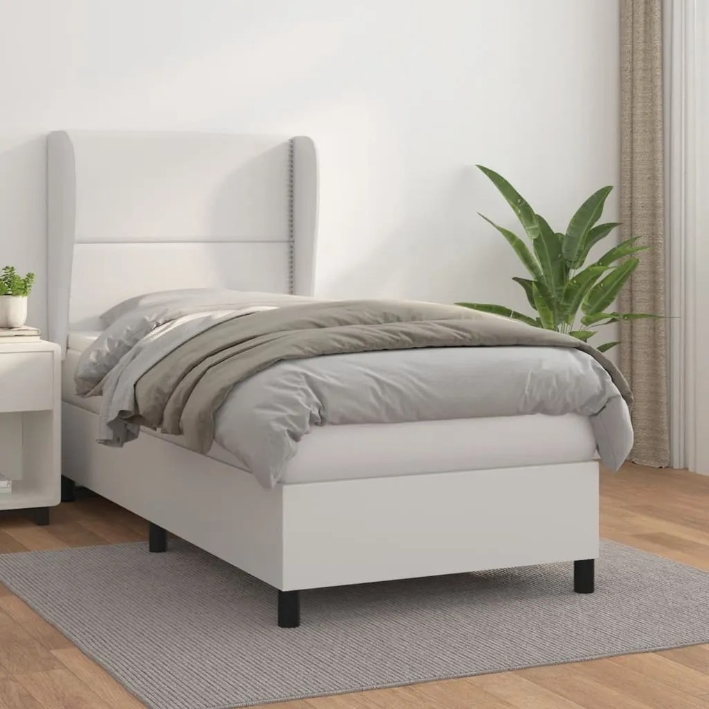 Box spring postel s matrací bílá 100x200 cm umělá kůže