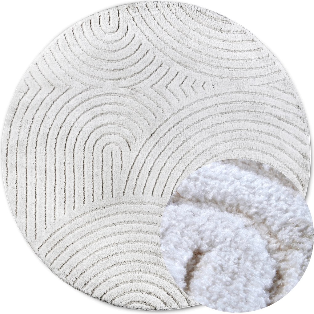 ELLE Decoration, Kusový koberec New York 106203 White kruh, 200x200 (průměr) kruh, bílá, chodba / předsíň