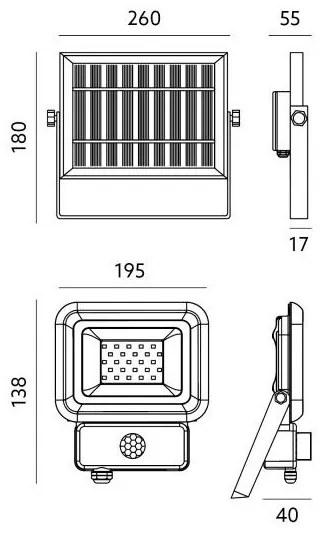LED Venkovní solární reflektor se senzorem LED/20W/3,7V 6500K IP65 4400 mAh