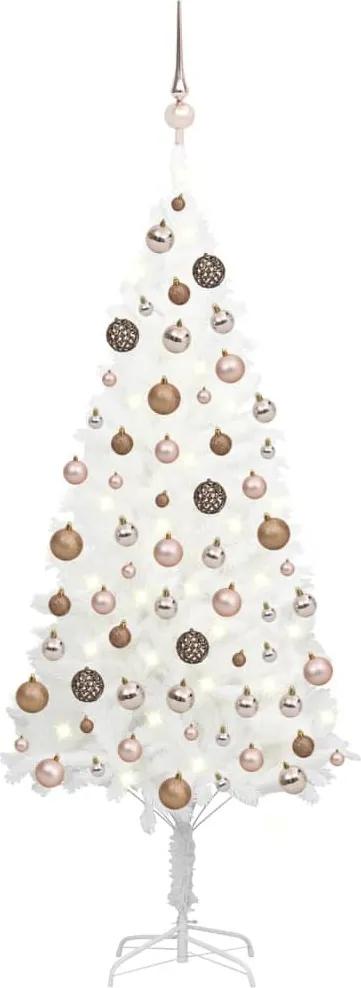 vidaXL Umělý vánoční stromek s LED a sadou koulí 120 cm [3077546] Barva: Bílá