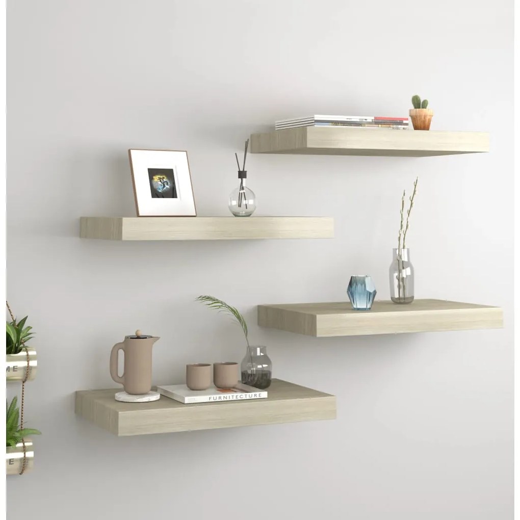 Plovoucí nástěnné police 4 ks dub 40 x 23,5 x 3,8 cm MDF 323870