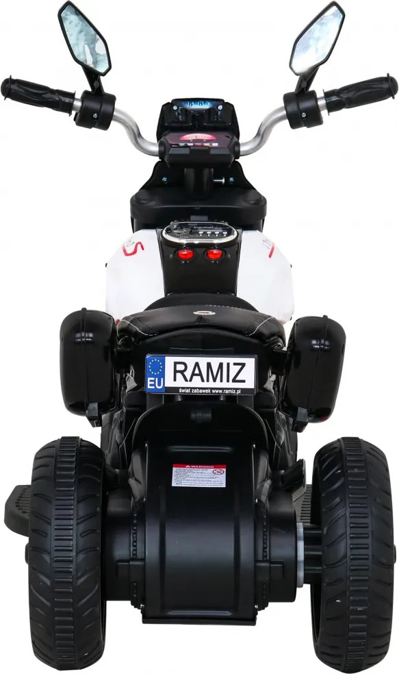 Ramiz Motorka Fast Tourist na baterie pro děti bílá + audio + světla + ekokůže
