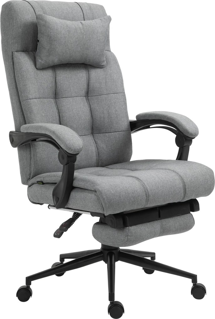 Ergonomická kancelářská židle Vinsetto s funkcí sklonu, opěrkou hlavy, područky a výškově nastavitelným otočným křeslem s podnožkou ve vzhledu lnu, sv