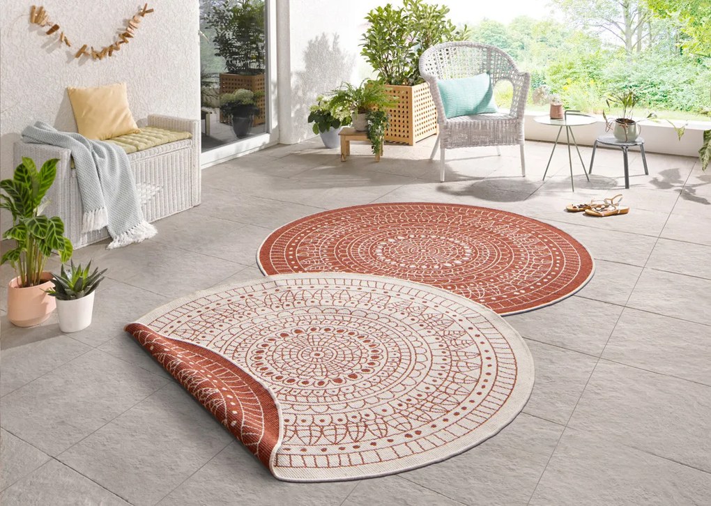 Hanse Home, Kusový koberec Twin-Wendeteppiche 103102 creme terra kruh – na ven i na doma, 100x100 (průměr) kruh, oranžová, chodba / předsíň